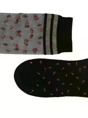 ANT45 Peng Short Floral-print Sheer-panel Socks - Black