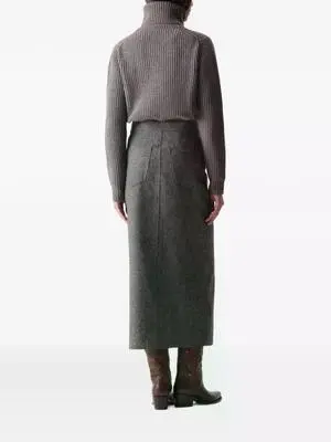 FORTELA Jasmine Herringbone Wool Midi Skirt