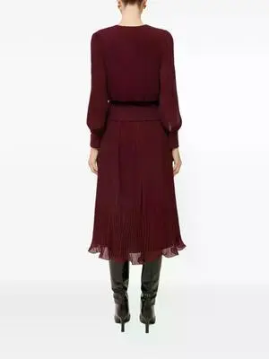 NISSA Pleated Chiffon Midi Skirt - Red