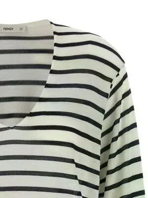 Fendi Striped V-neck Sweater - White