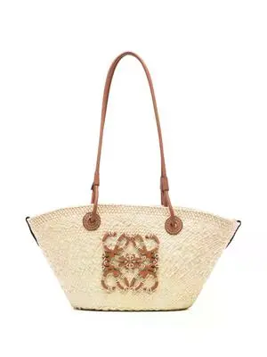 Loewe Small Anagram Basket Bag In Iraca Palm And Calfskin - Neutrals