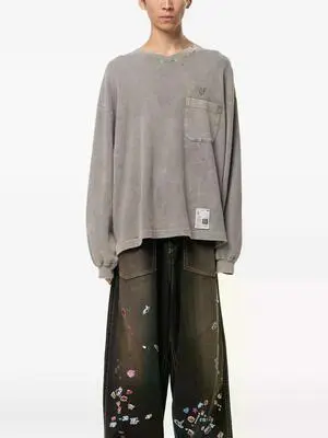 Mihara Yasuhiro Bleached Waffle-knit T-shirt - Grey