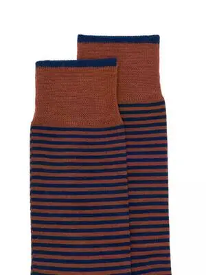 ANT45 Thin Short Horizontal-stripe Socks - Brown