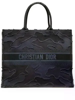 Dior 2020 Large Embroidered Canvas Camouflage Book Tote Bag - Blue