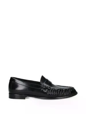 POEVE Gathered-detail Leather Loafers - Black