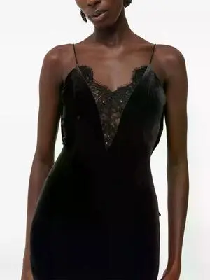 NISSA Lace-insert Velvet Maxi Dress