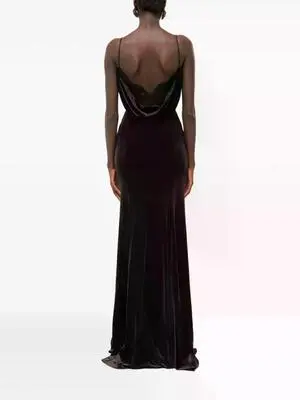 NISSA Lace-insert Velvet Maxi Dress