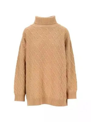 Max Mara Oversized Diamond Wool And Cashmere Sweater Camel