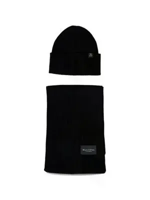 Marc O'polo Cotton Beanie Hat And Scarf Set - Black