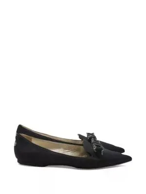 JIMMY CHOO Snakeskin-embossed Bow Ballet Flats