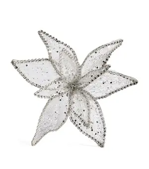 Harrods Glitter Poinsettia Clip - Silver