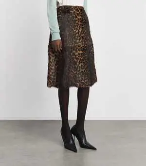 AMI Paris Goatskin Leopard Midi Skirt
