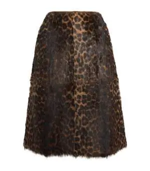 AMI Paris Goatskin Leopard Midi Skirt - Brown