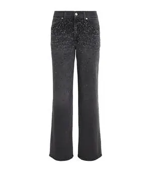7 For All Mankind Embellished Stovepipe Straight Ankle Jeans - Black