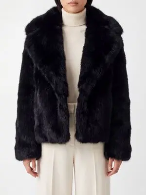 BLANCHA Short Shearling Coat With Shawl Collar And Long Sleeves - Brown
