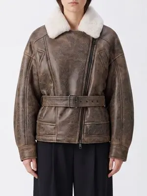 BLANCHA Double-breasted Short Shearling Jacket With Zip Closure And Belt