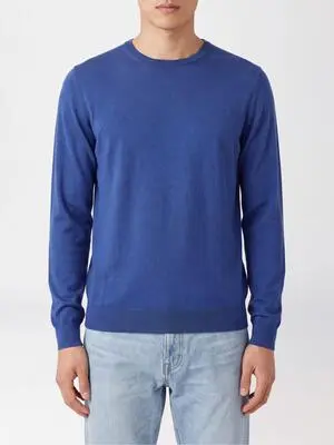 John Smedley Crewneck Jumper In Pure Merino Wool With Ribbed Trims - Blue