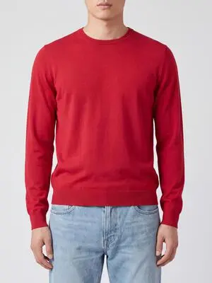 John Smedley Crewneck Jumper In Pure Merino Wool With Ribbed Trims - Red