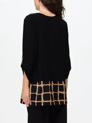 Joseph Ribkoff Checkered Silk Blouse With V-neck And Dropped Shoulders