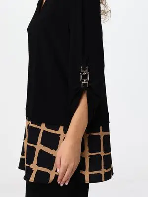 Joseph Ribkoff Checkered Silk Blouse With V-neck And Dropped Shoulders