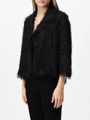 Joseph Ribkoff Cropped Evening Jacket With Lapel Collar And Fringes