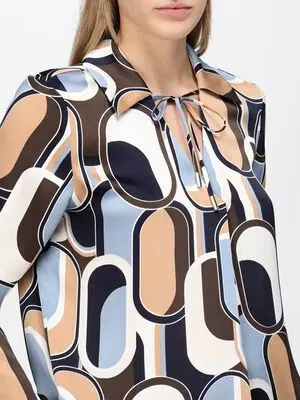 Joseph Ribkoff Abstract Print Satin Blouse With Tie-neck