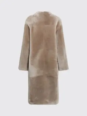 BLANCHA Long Shearling Coat With A Crew Neck And Front Patch Pockets