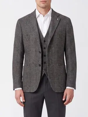 LUIGI BIANCHI Houndstooth Single-breasted Blazer In Alpaca And Recycled Wool Blend - Brown