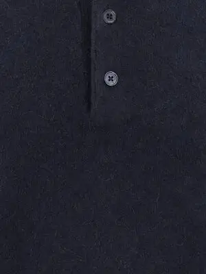 PAOLO PECORA Long-sleeved Knit Cotton Polo Shirt With Ribbed Collar - Navy
