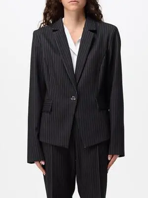Joseph Ribkoff Cropped Single-breasted Pinstripe Blazer With Padded Shoulders - Multicolor