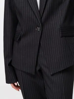 Joseph Ribkoff Cropped Single-breasted Pinstripe Blazer With Padded Shoulders