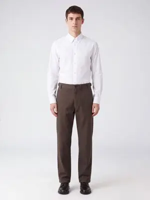 LEMAIRE Tapered-fit Mid-rise Trousers In Cotton Twill - Brown