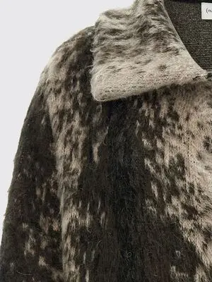 NUDE Long Alpaca Wool Coat With An Abstract Pattern And A Classic Collar