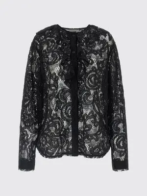 NUDE Long-sleeved Embroidered Lace Blouse With Ruffles And Crew Neck