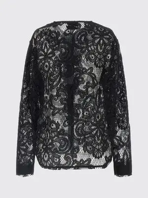 NUDE Long-sleeved Embroidered Lace Blouse With Ruffles And Crew Neck