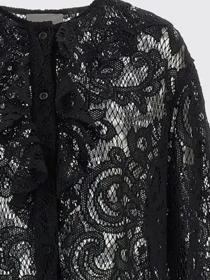 NUDE Long-sleeved Embroidered Lace Blouse With Ruffles And Crew Neck