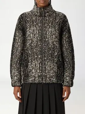 NUDE Zip-up Turtleneck Cardigan In An Abstract Patterned Wool Blend - White