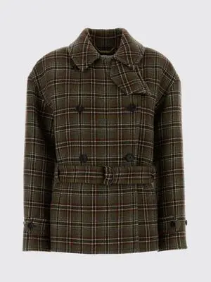 Chloé Tartan Wool-blend Double-breasted Peacoat With Waist Belt