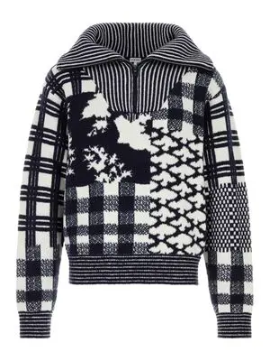 Loewe Abstract Pattern Wool Half-zip Jumper With Ribbed Hems