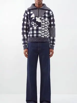 Loewe Abstract Pattern Wool Half-zip Jumper With Ribbed Hems