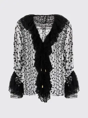 Alberta Ferretti Lace Blouse With V-neck And Ruffle Details