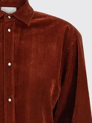 NUDE Long-sleeved Velvet Shirt With A Classic Collar And Button Closure - Red