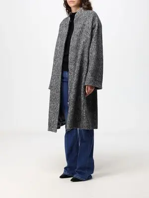 Emporio Armani Long Wool Blend Cape With High Neck And Martingale