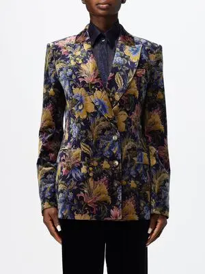 Etro Floral Print Velvet Double-breasted Blazer With Peak Lapels