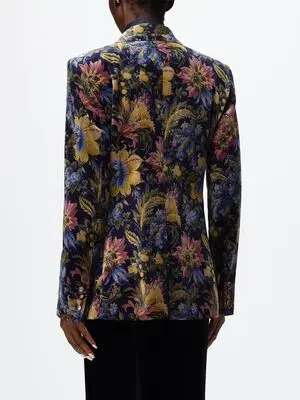 Etro Floral Print Velvet Double-breasted Blazer With Peak Lapels