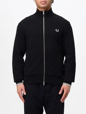 Fred Perry High Neck Cotton Zip-up Sweatshirt With Embroidered Logo - Black