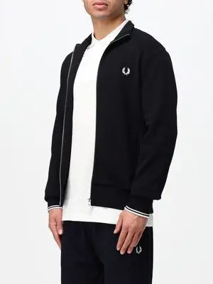 Fred Perry High Neck Cotton Zip-up Sweatshirt With Embroidered Logo