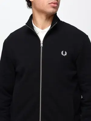Fred Perry High Neck Cotton Zip-up Sweatshirt With Embroidered Logo