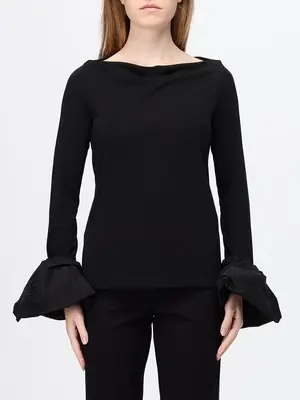 MEIMEIJ Long-sleeved Blouse With Draped Neckline And Flared Cuffs - Black
