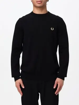Fred Perry Crewneck Wool Blend Jumper With Ribbed Trims And Embroidered Logo - Black